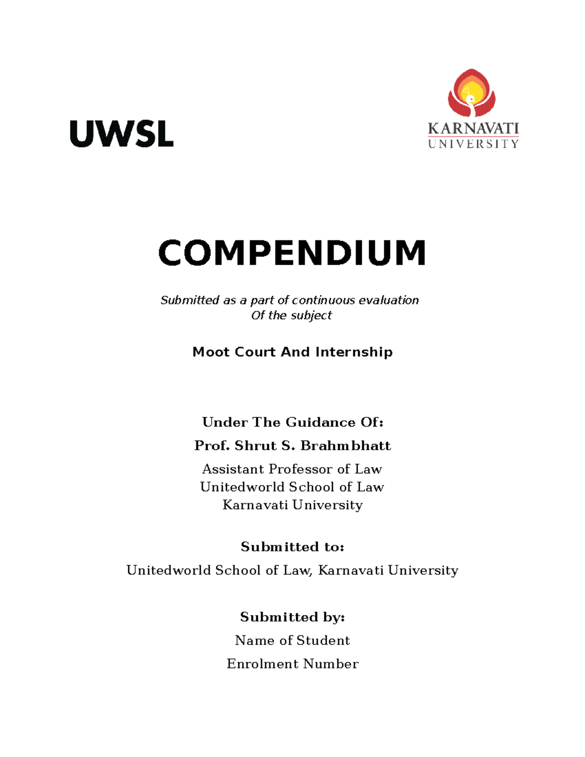 Compendium Format 2021 for reference of students at UWSL Ahmedabad ...