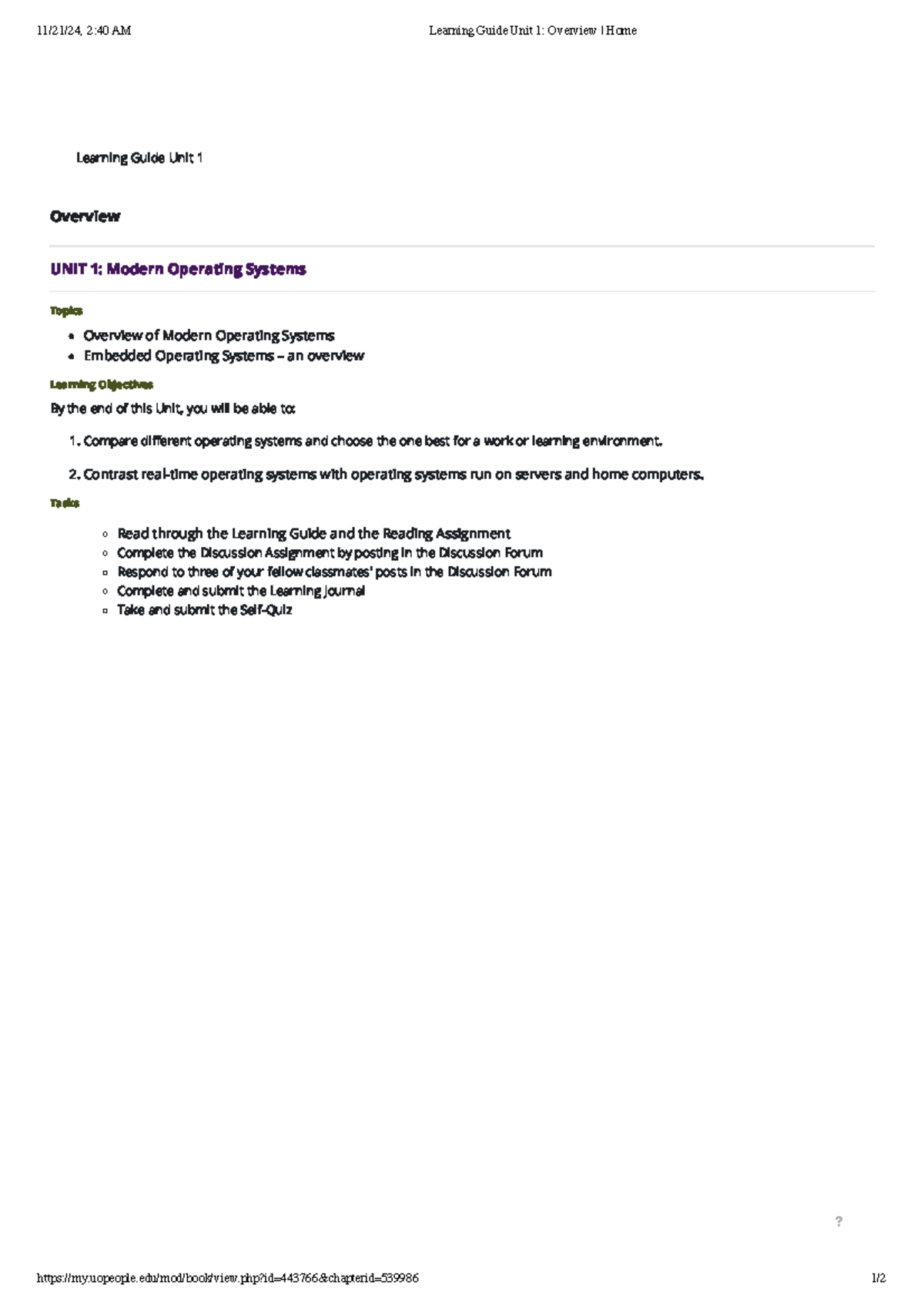Learning Guide Unit 1 Overview Home Learning Guide Unit 1 Overview Unit 1 Modern Operating