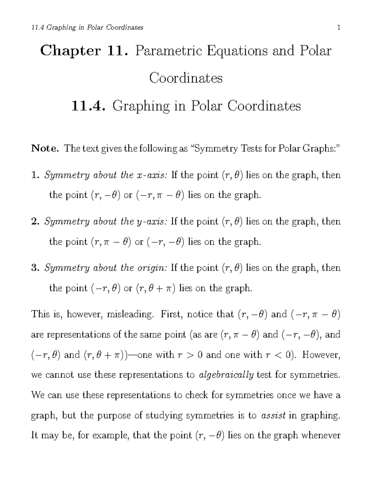 Graphing in Polar Coordinates - Chapter 11. Parametric Equations and ...