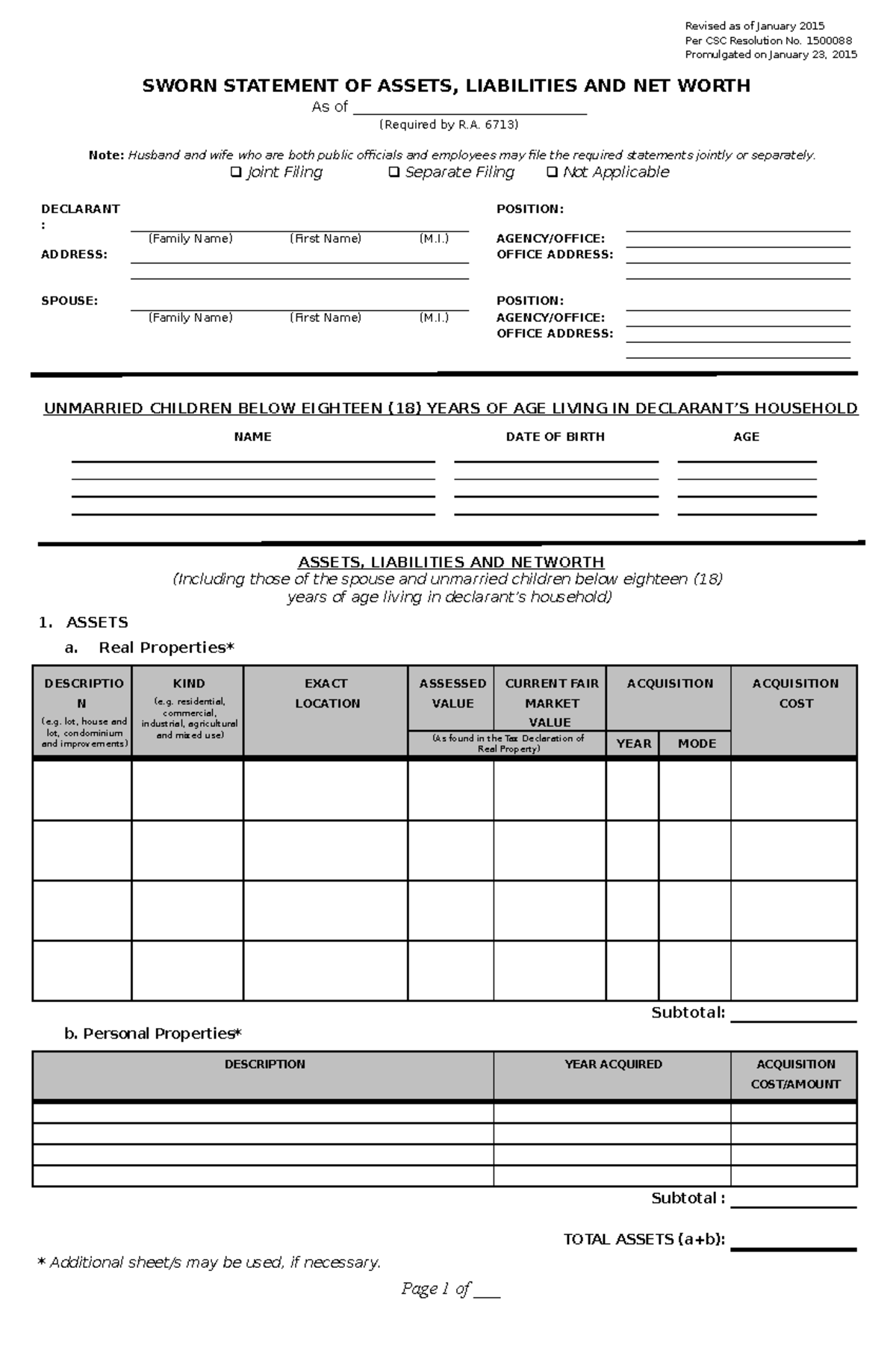 2015 SALN Form - 2015 SALN Form - Revised as of January 2015 Per CSC ...
