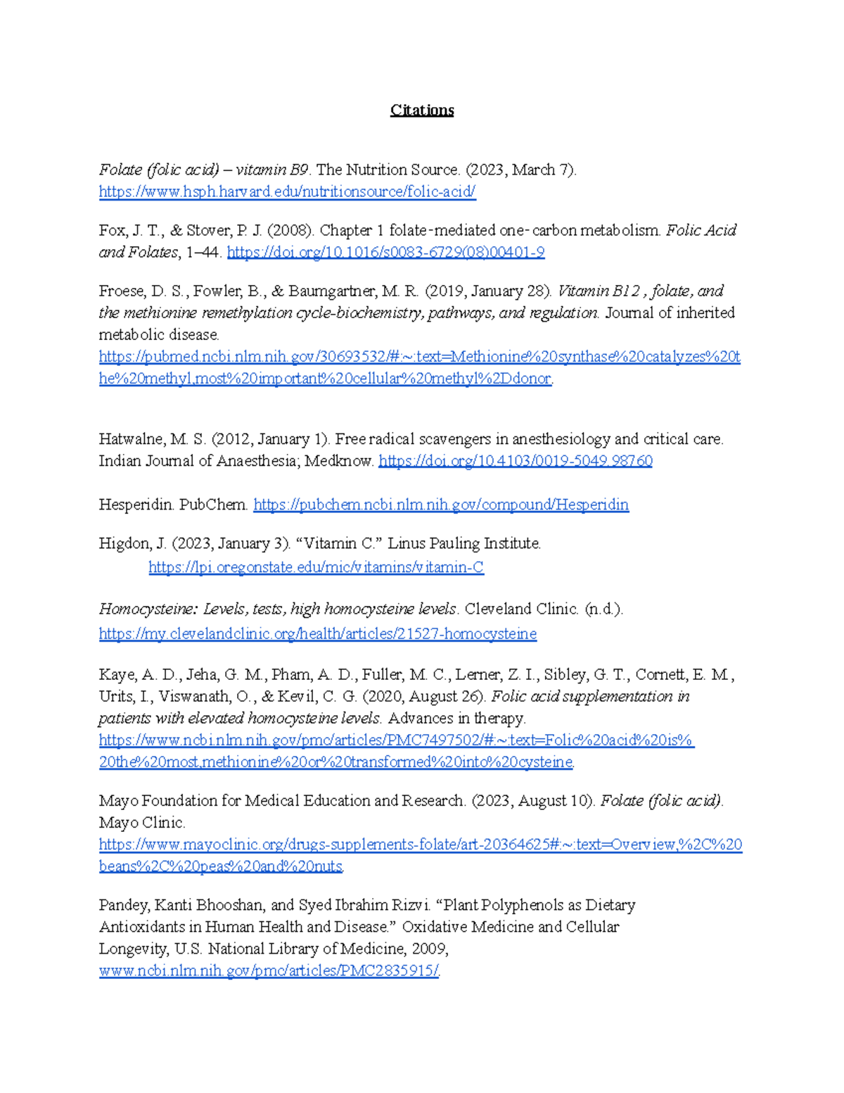 Biochem 2280A - Infographic citations - Citations Folate (folic acid ...