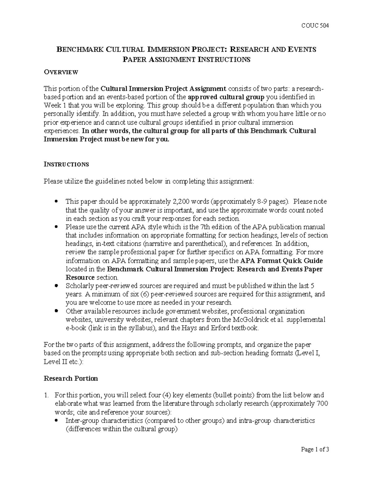 Benchmark Cultural Immersion Project Research and Events Assignment ...