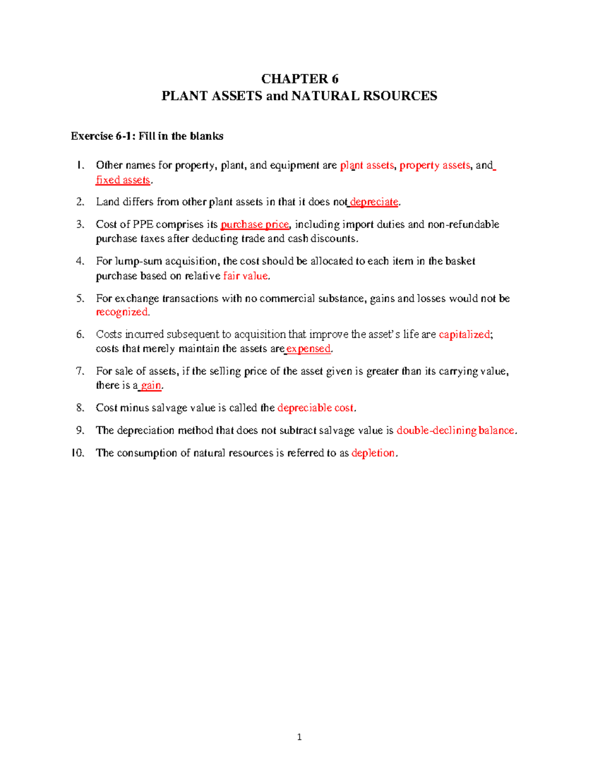 Chapter 6 Plant Assets Exercises Revised (Answer Guide) T3AY2324 ...