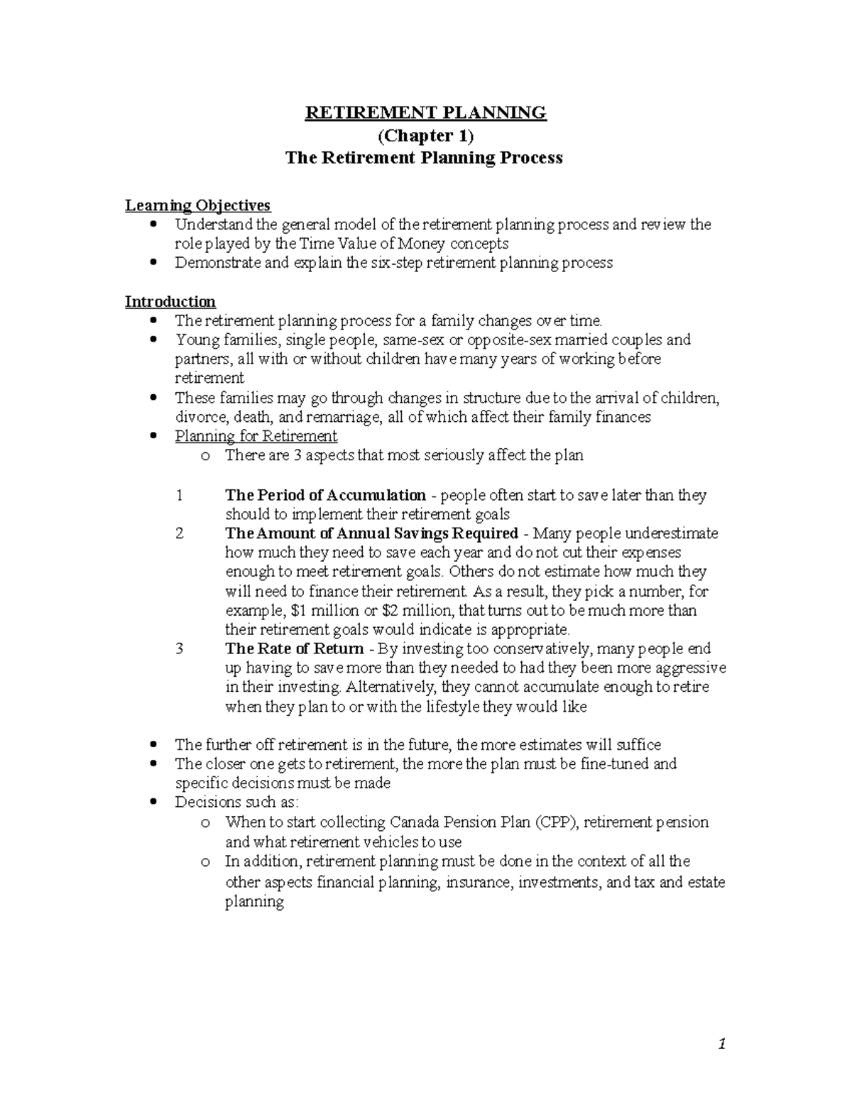 Retirement Planning Ch 1 Introduction - RETIREMENT PLANNING (Chapter 1 ...