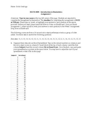 Assignment 6 - Name: Sochi Onubogu HLTH 4308 – Introduction to Biostatistics Assignment 6 - Studocu