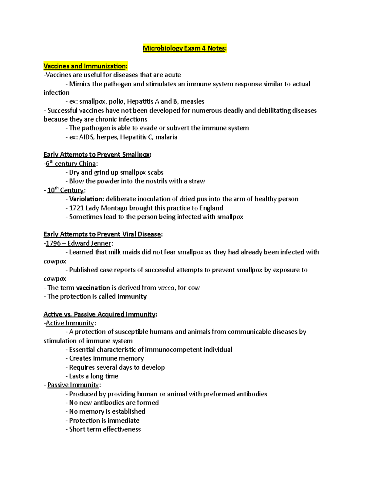 Microbiology Exam 4 Notes - Microbiology Exam 4 Notes: Vaccines and ...