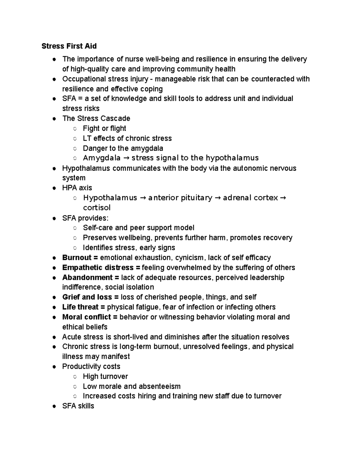 Prof Nsg 1 Study Guide - Stress First Aid The importance of nurse well ...