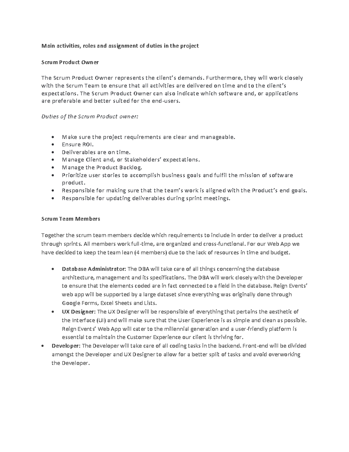 Assignment 5 SCRUM / Sprint Burndown - Main activities, roles and ...