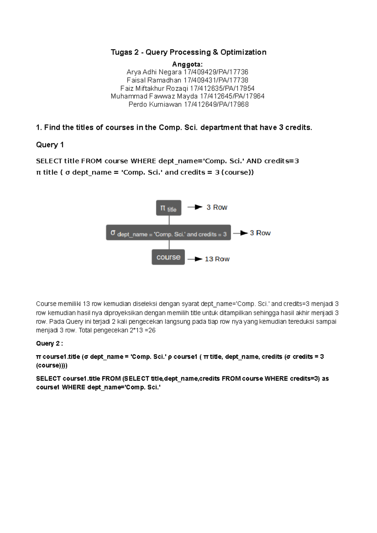 Optimizing Query - Lecture notes 1 - Tugas 2 - Query Processing ...