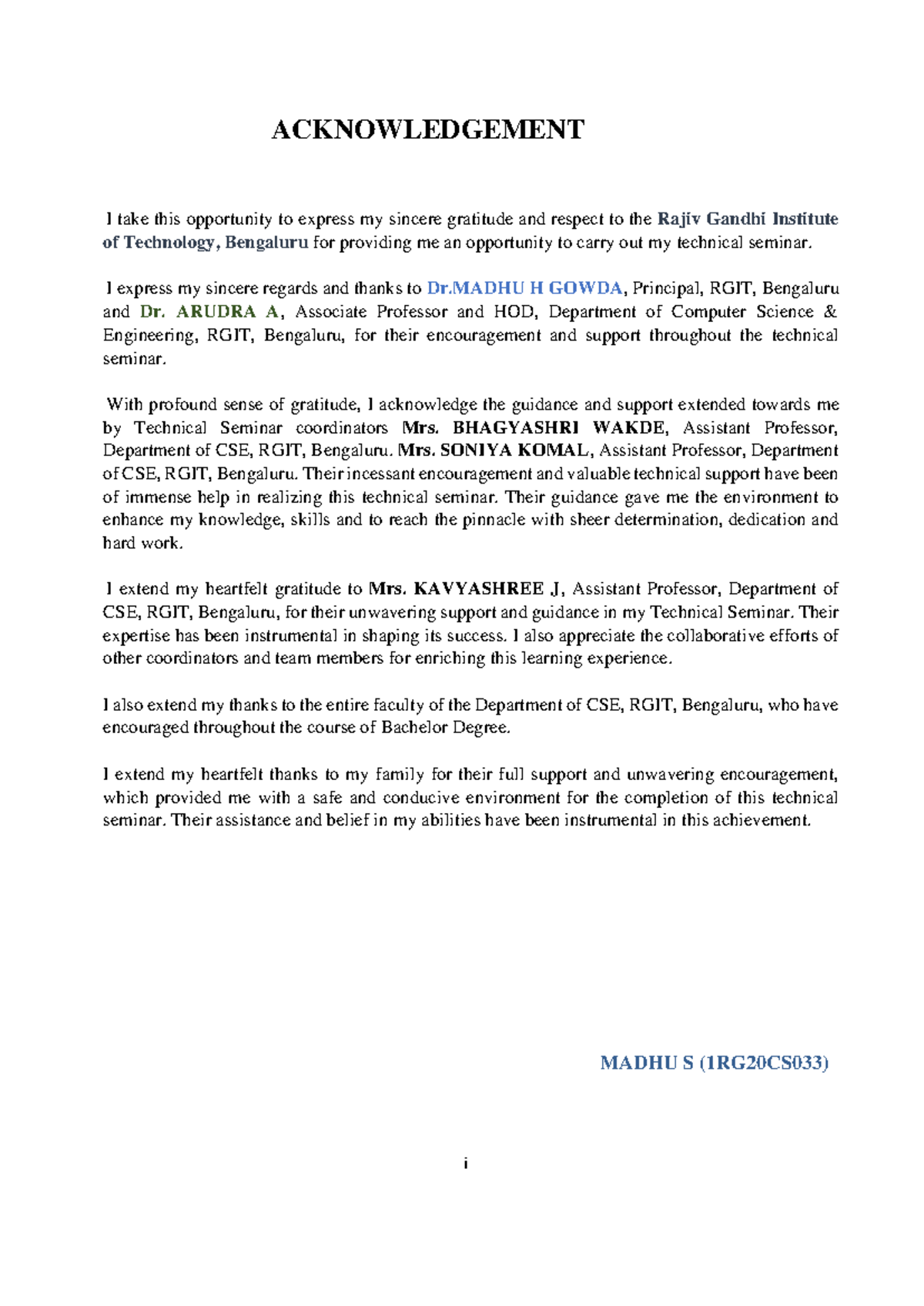 Technical Acknowledge - ACKNOWLEDGEMENT I take this opportunity to ...