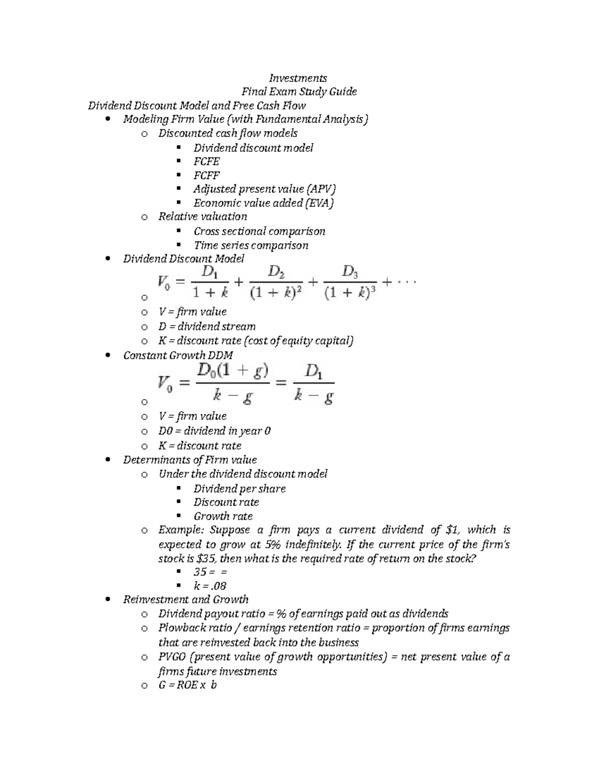 Invest final exam study gu - Investments Final Exam Study Guide ...