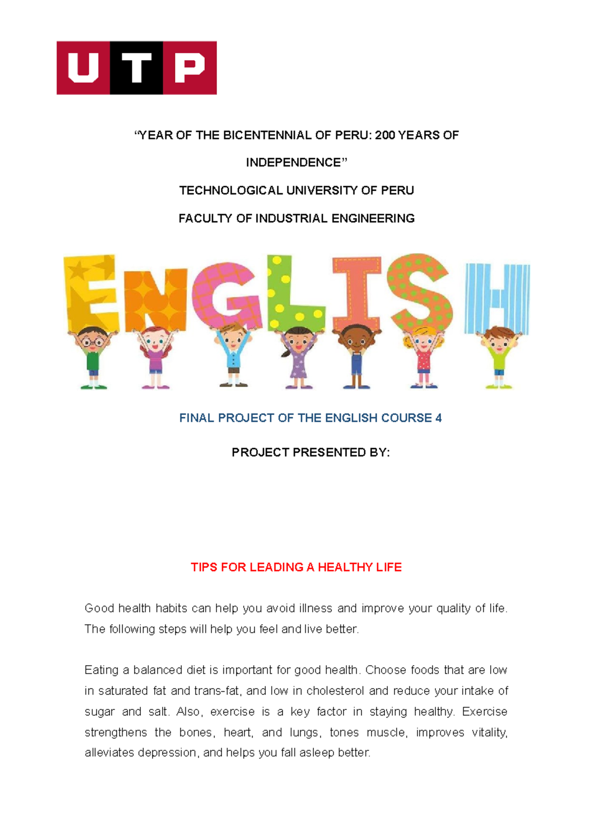 Final Project OF THE English Course 4. rev - Ingles IV - UTP - Studocu