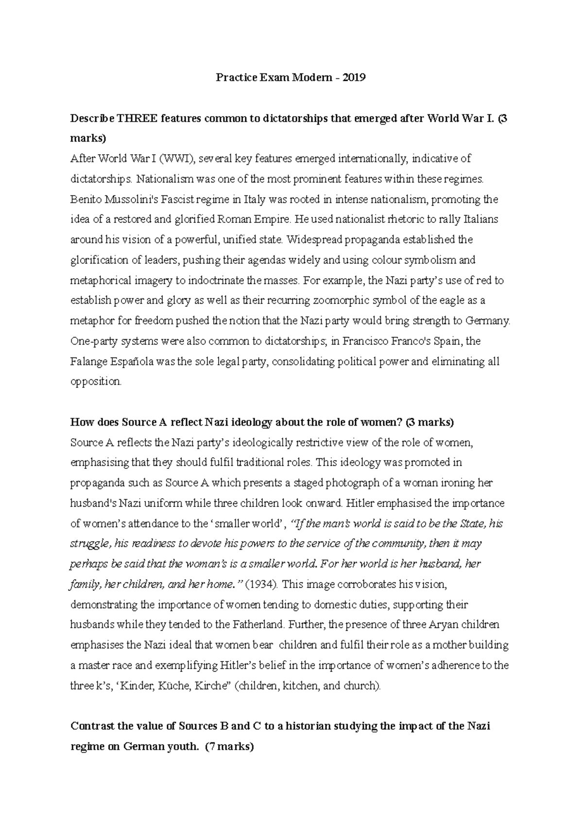 Practice Exam Modern - 2019 - Practice Exam Modern - 2019 Describe ...