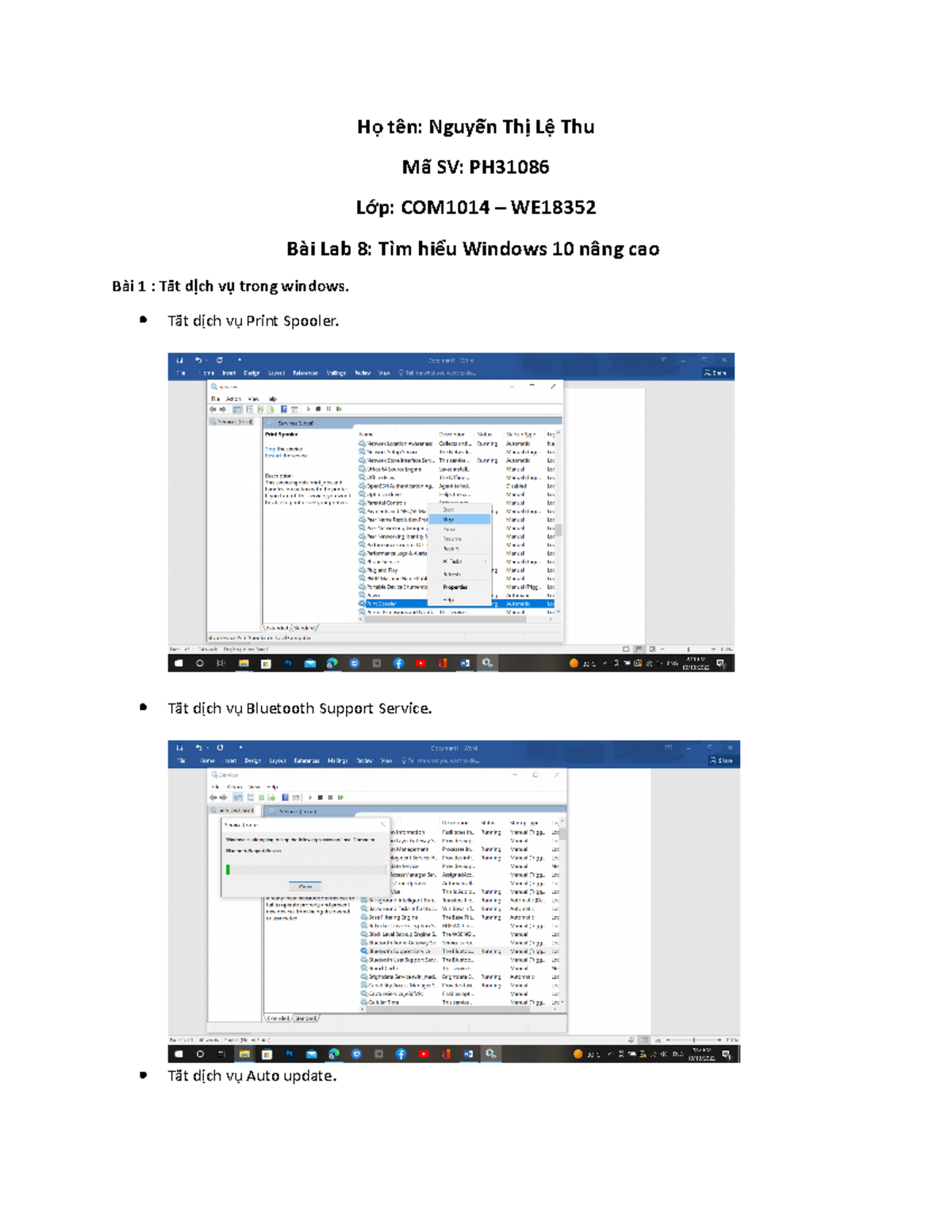 Lab 8 - uyf867i - H ọ tên: Nguyêễn Th Lị ệThu Mã SV: PH L ớp: COM1014 ...