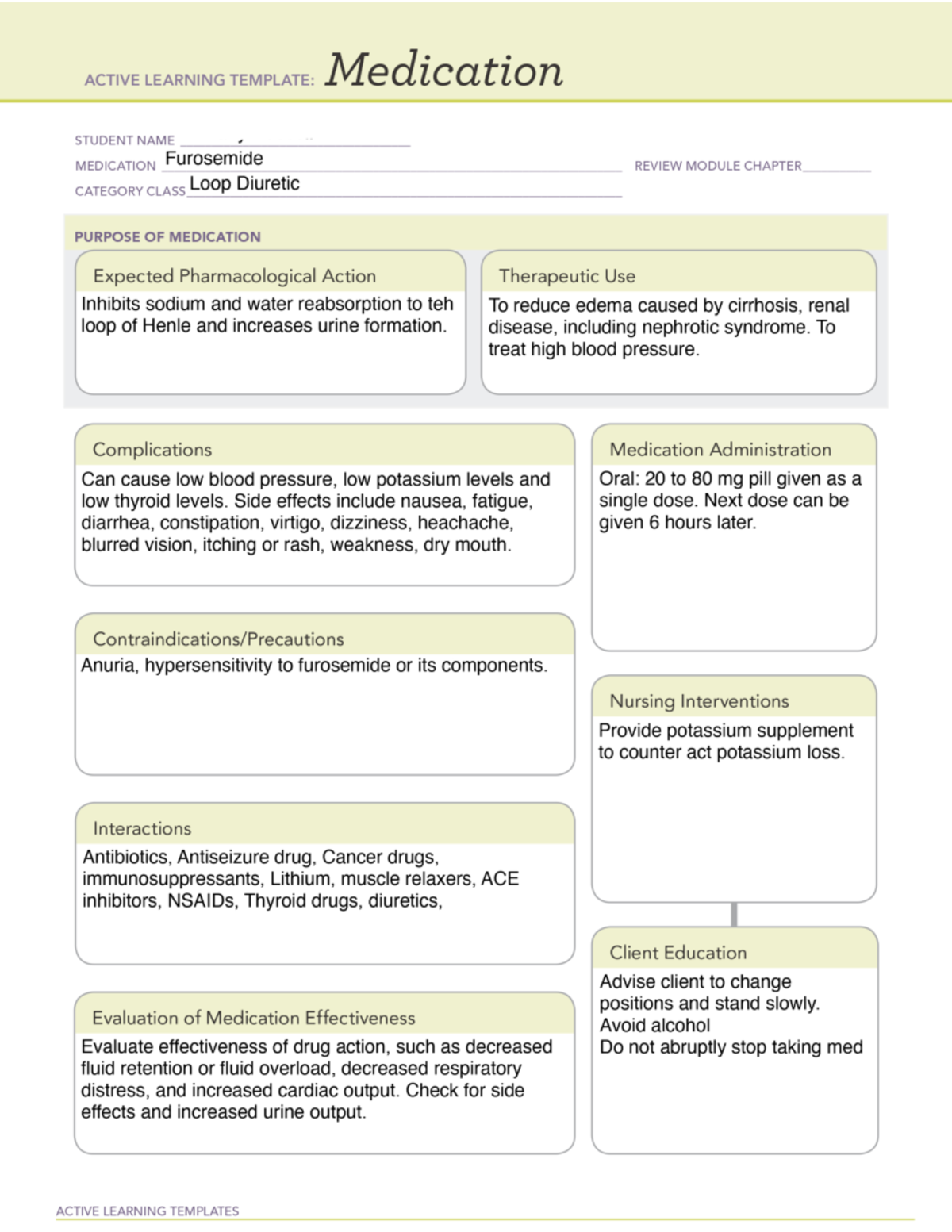 ATI Medication - Furosemide - RNSG 1533 - Studocu