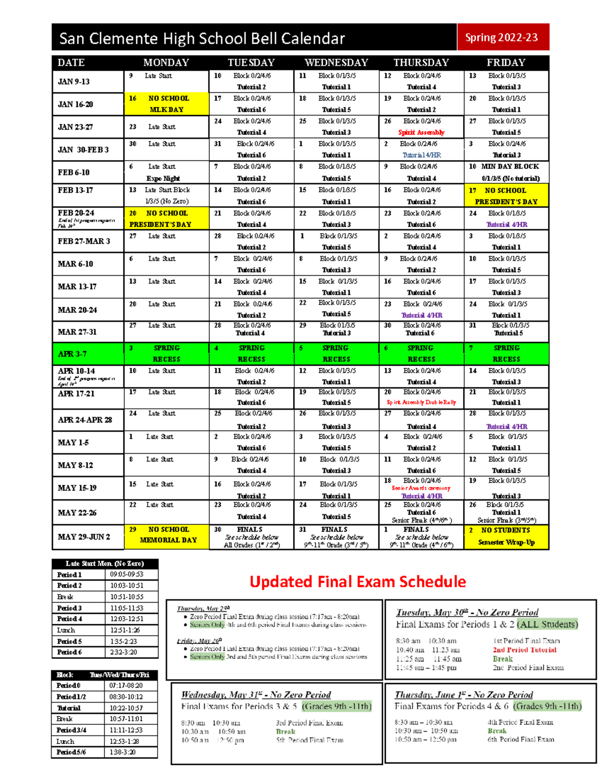SCHS Bell Schedule Calendar Spring with finals - San Clemente High ...