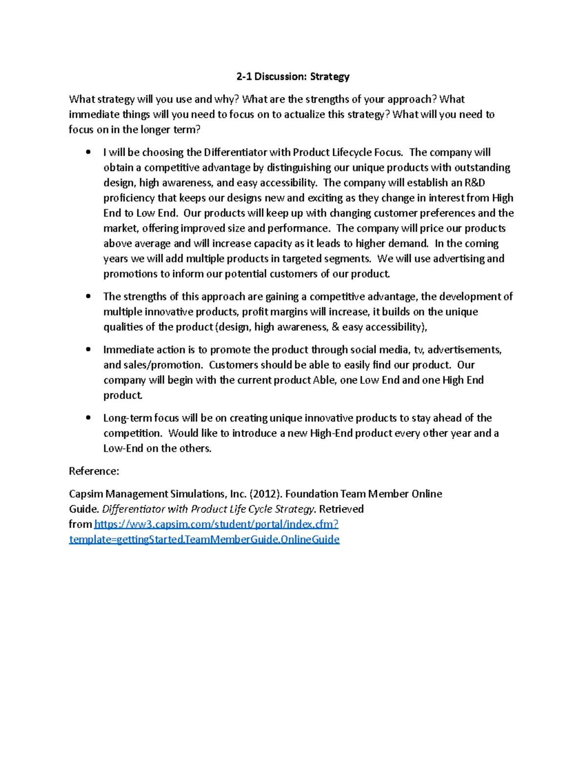 OL 421 2-1 Discussion Strategy - 2-1 Discussion: Strategy What strategy ...