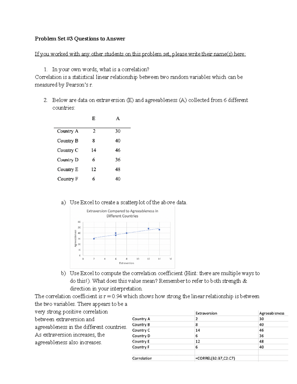 Problem Set #3 - Professor Ditta - Problem Set #3 Questions to Answer ...