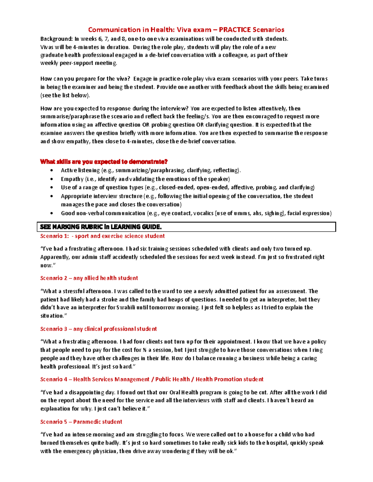 Week 3 and 4 Tutorial Viva Exam Practice Scenarios - Communication in ...