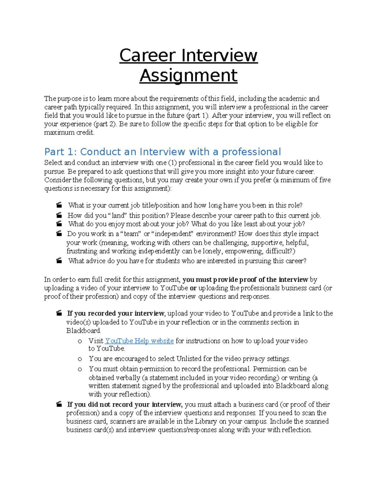 Career Interview Assignment document - Career Interview Assignment The ...