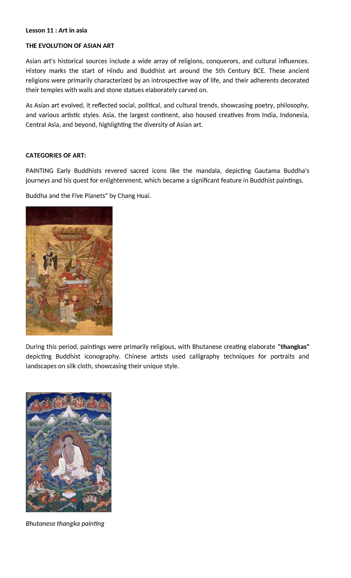 Lesson 11 ART IN ASIA - Lesson 11 : Art in asia THE EVOLUTION OF ASIAN ...