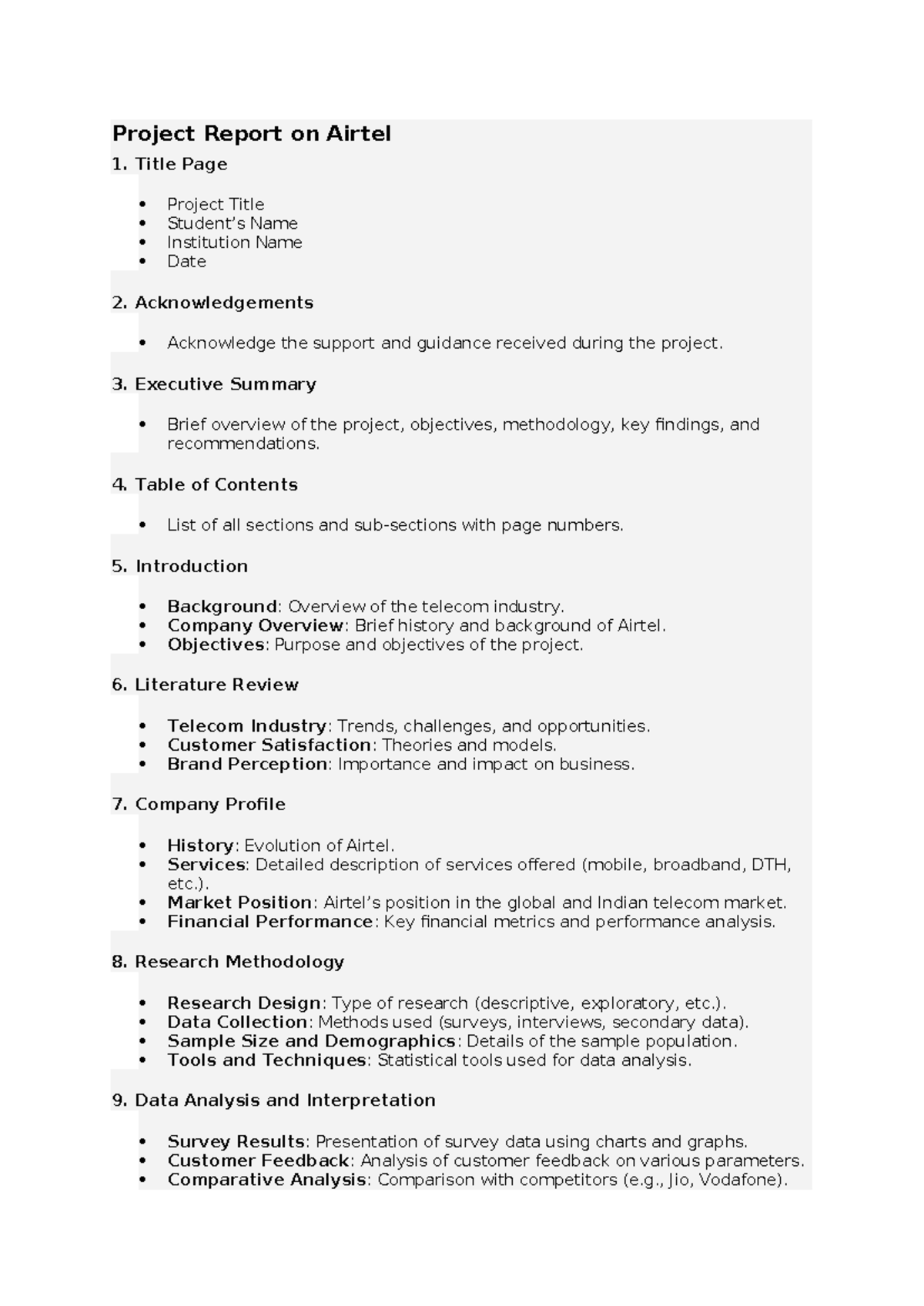 Mini projet on Airtel for mba (sample & formate ) - Project Report on ...