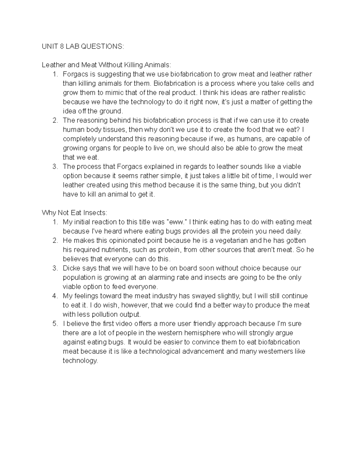 UNIT 8 TEXT Questions - Prof. Mueller - UNIT 8 LAB QUESTIONS: Leather ...
