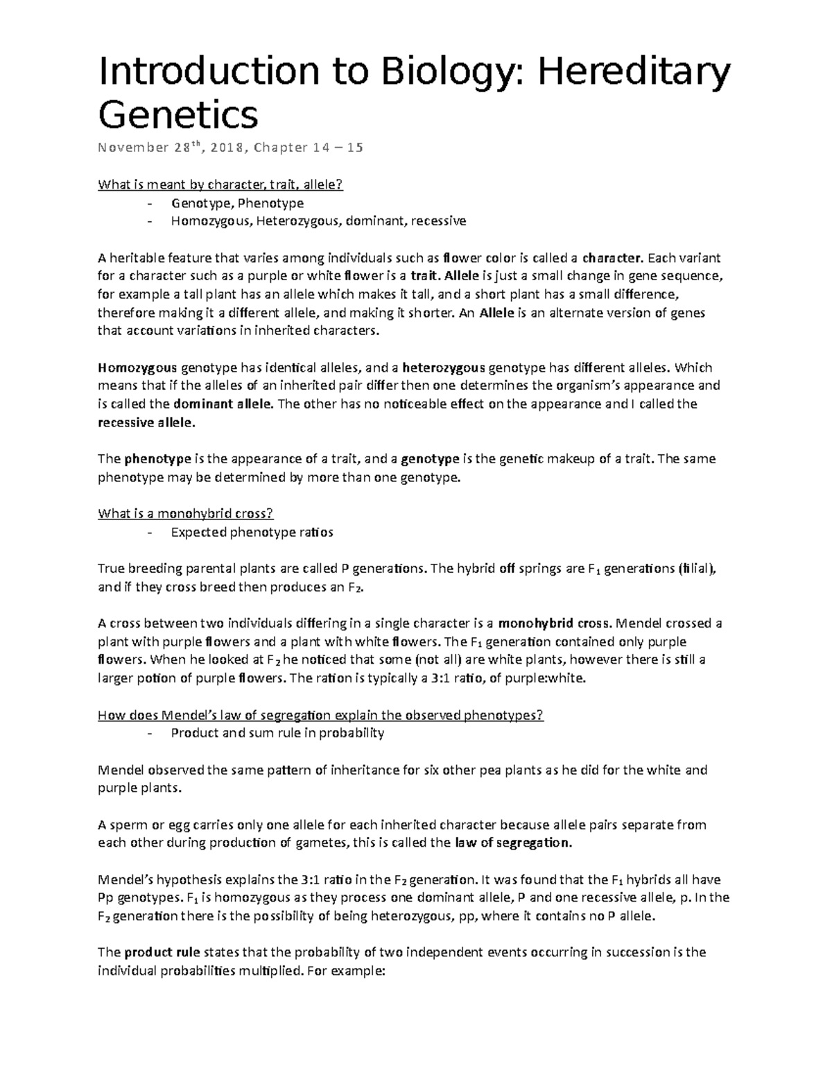 Foundations of BIology - Hereditary Genetics - Introduction to Biology ...