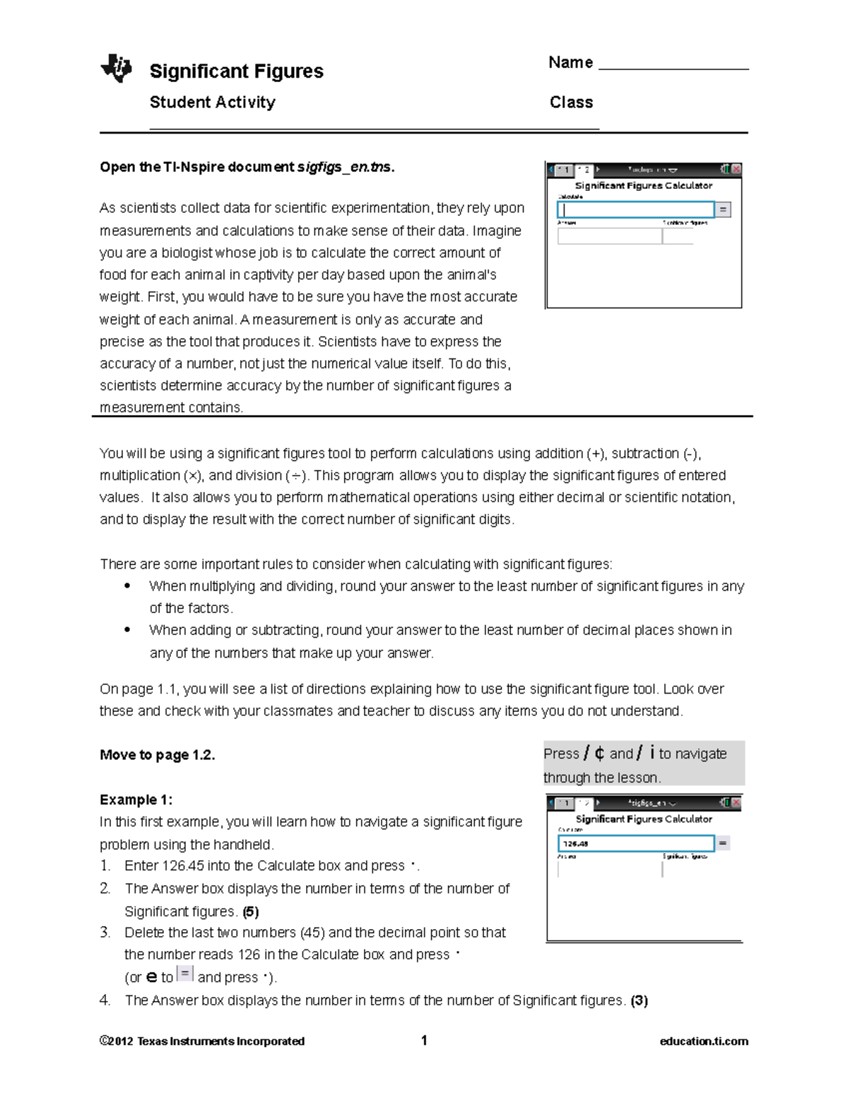 Significant Figures Student - Student Activity Class Open the TI-Nspire ...