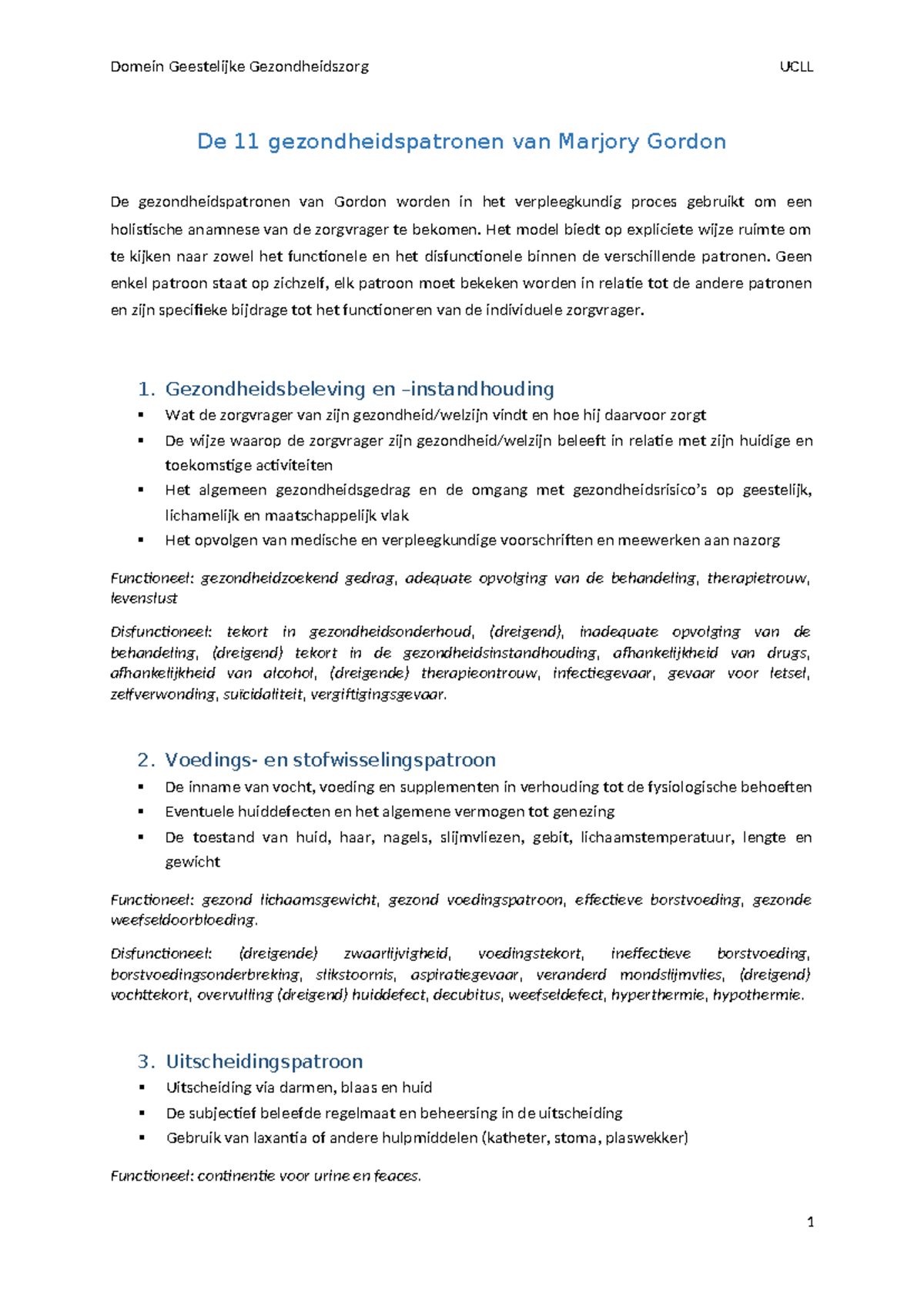 De 11 gezondheidspatronen van Gordon (1)(1) - De 11 gezondheidspatronen ...