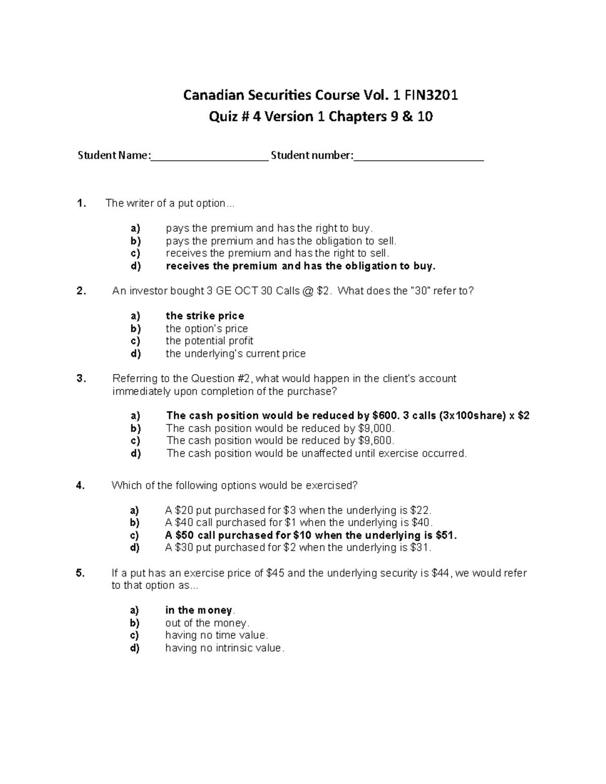 2018 Quiz 4 Ch 9 & 10 V1 with solutions - Canadian Securities Course ...