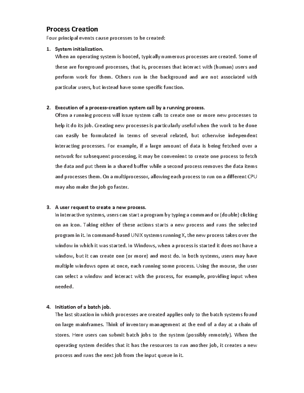 Process Creation and Termination - Process Creation Four principal ...