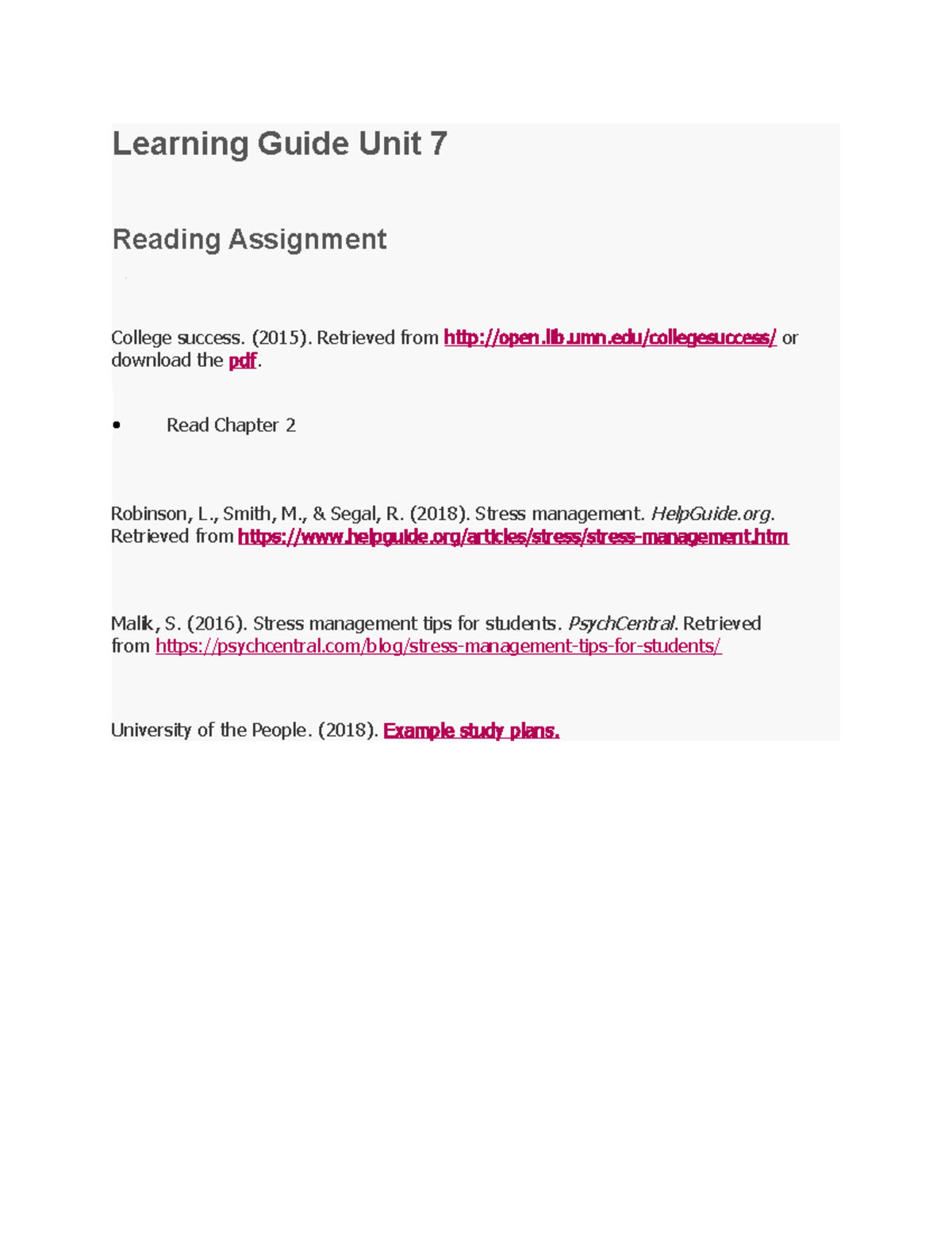 Learning Guide Unit 7 UNIV1001 - Learning Guide Unit 7 Reading ...