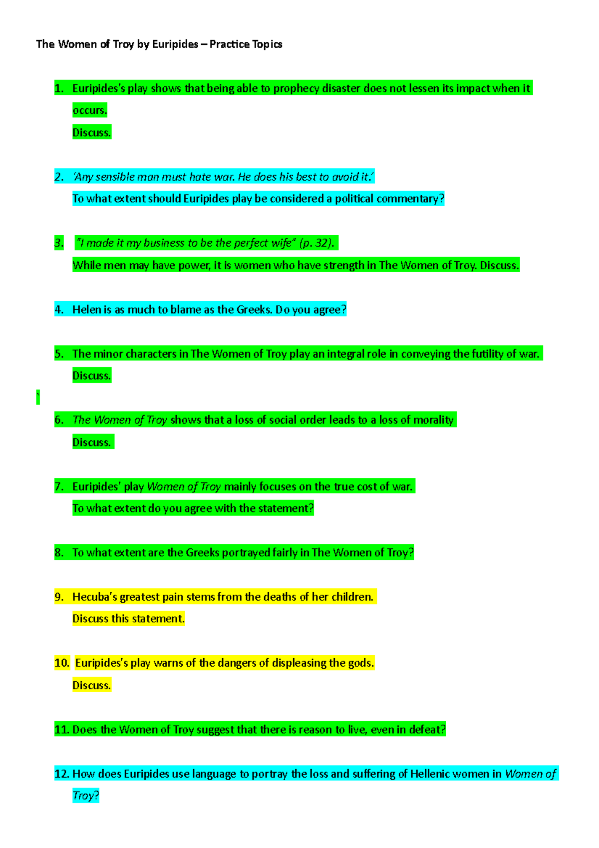 The Women of Troy by Euripides practice - The Women of Troy by ...