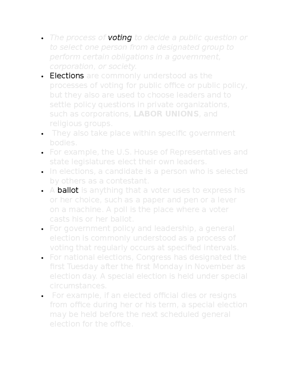 Week 5 election notes - The process of voting to decide a public ...