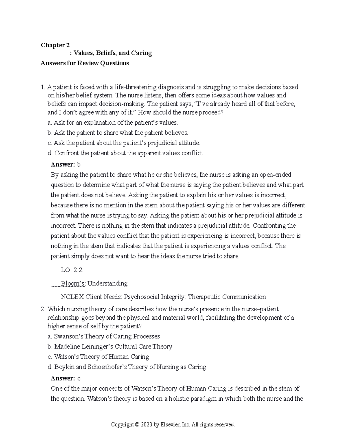 Chapter 002 - Practice questions with ratinales - Chapter 2 : Values ...