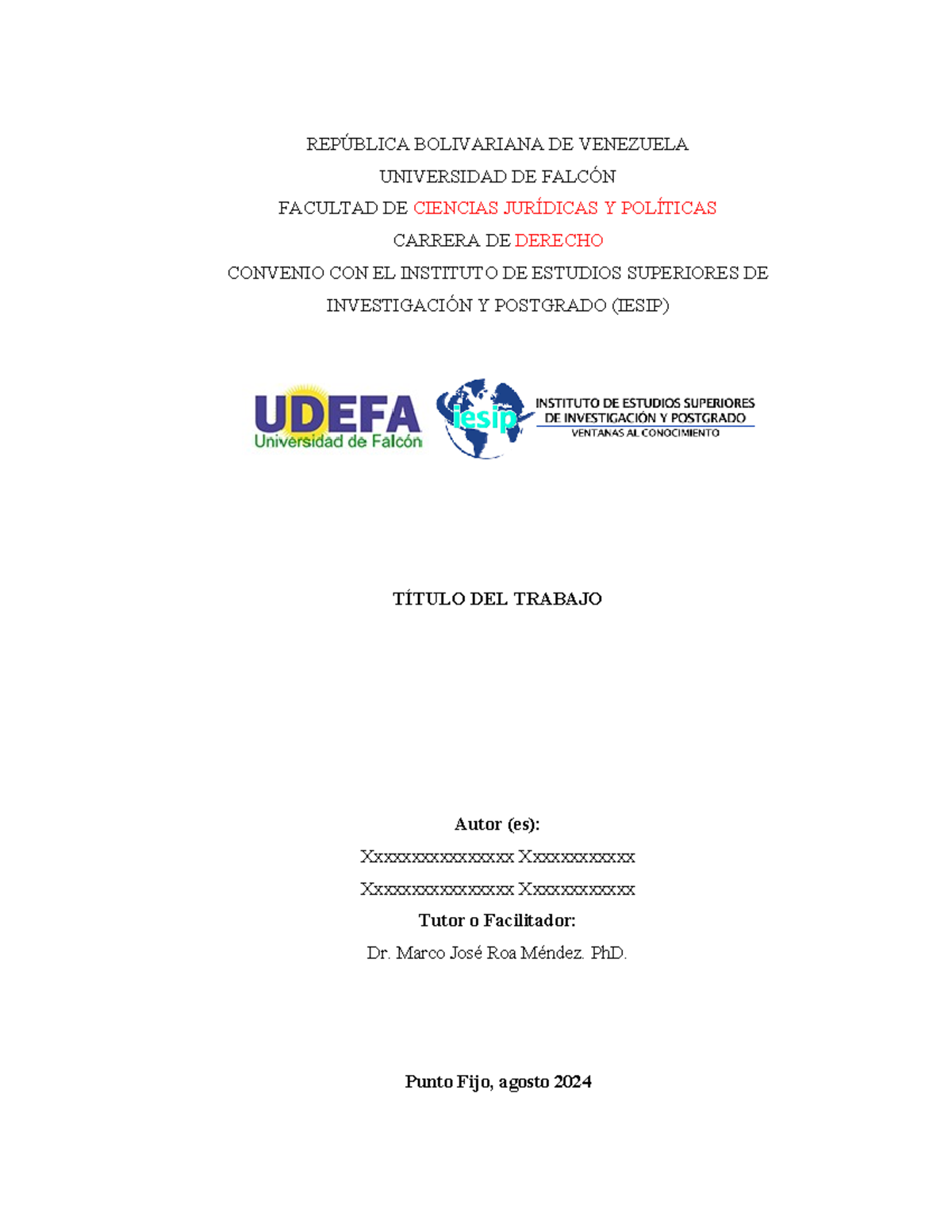 Udefa Portadas - Ensayo - REPÚBLICA BOLIVARIANA DE VENEZUELA ...