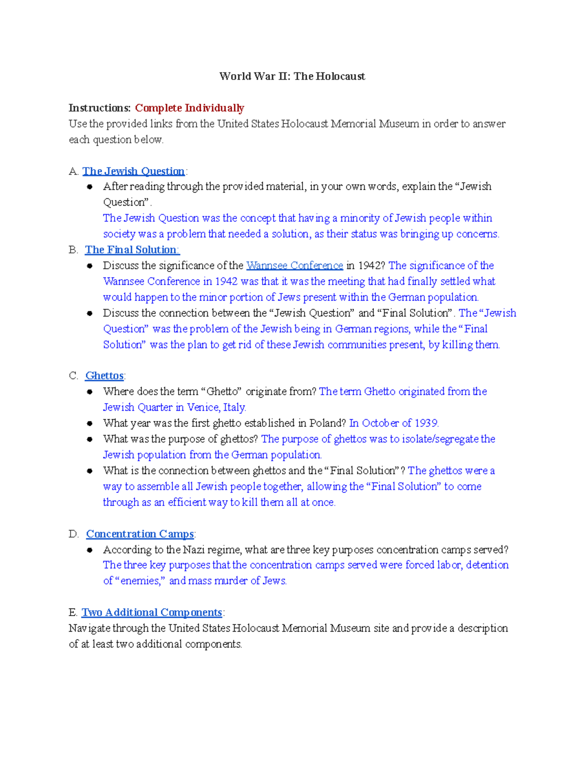 WWII The Holocaust - World War II: The Holocaust Instructions: Complete ...