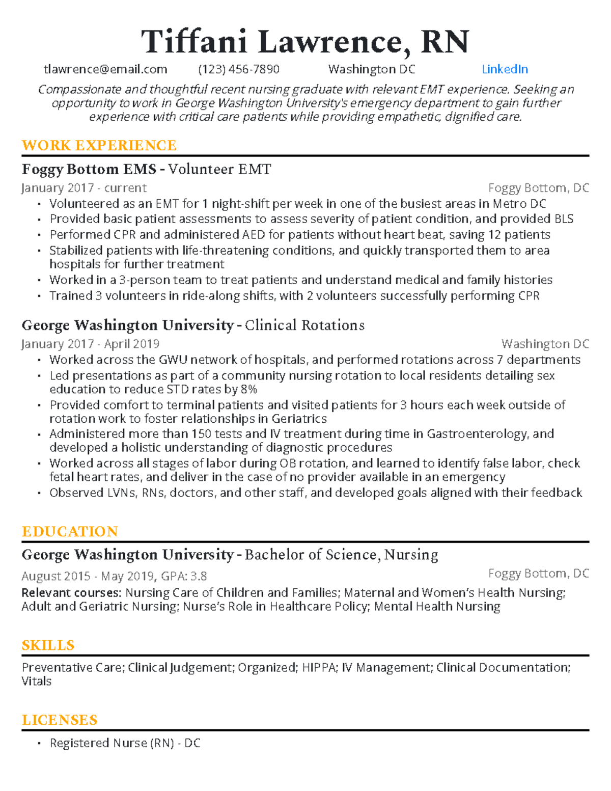 New grad nursing resume example - Tiffani Lawrence, RN tlawrence@email ...