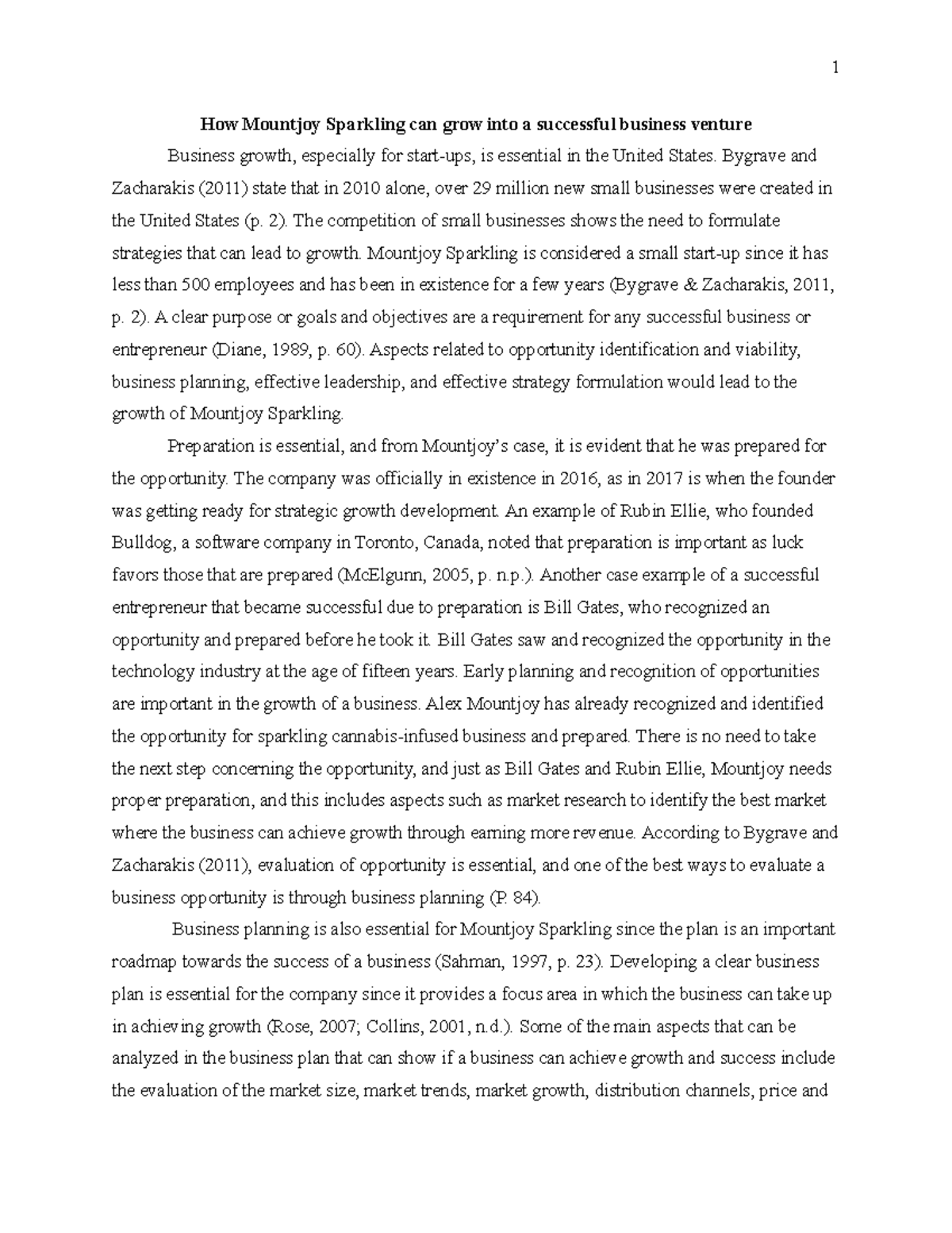 How Mountjoy Sparkling can grow into a successful business venture ...