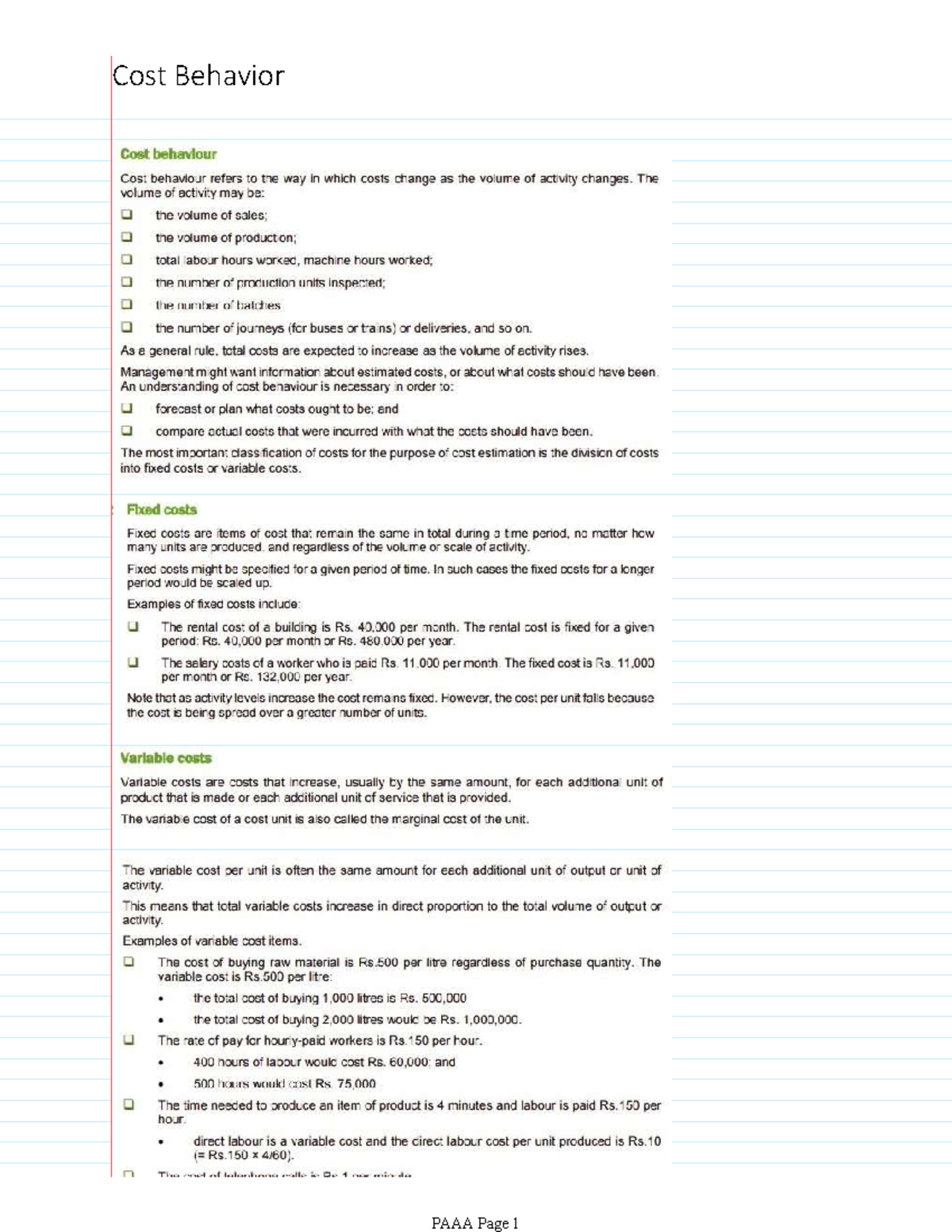 2. Cost Behaviour - Cost Accounting Notes - Cost and Management ...