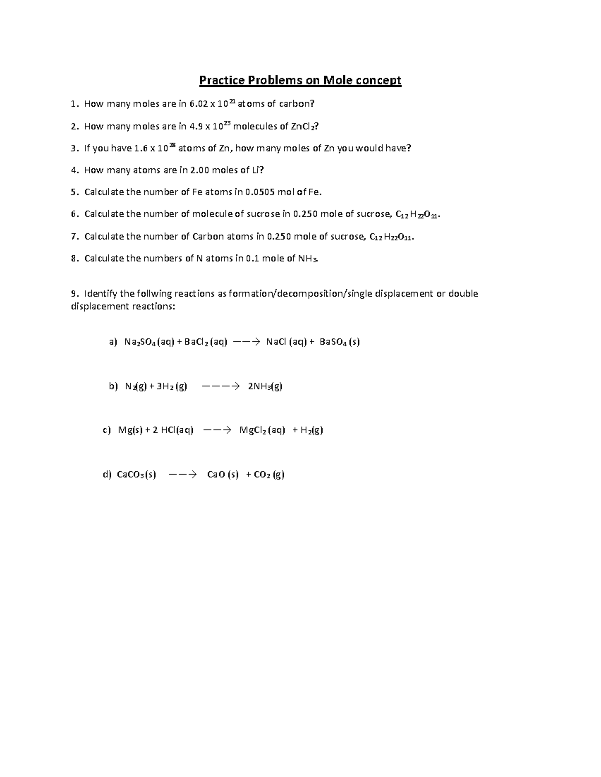 Practice Problems on Mole concept - Warning: TT: undefined function: 32 Warning: TT: undefined ...