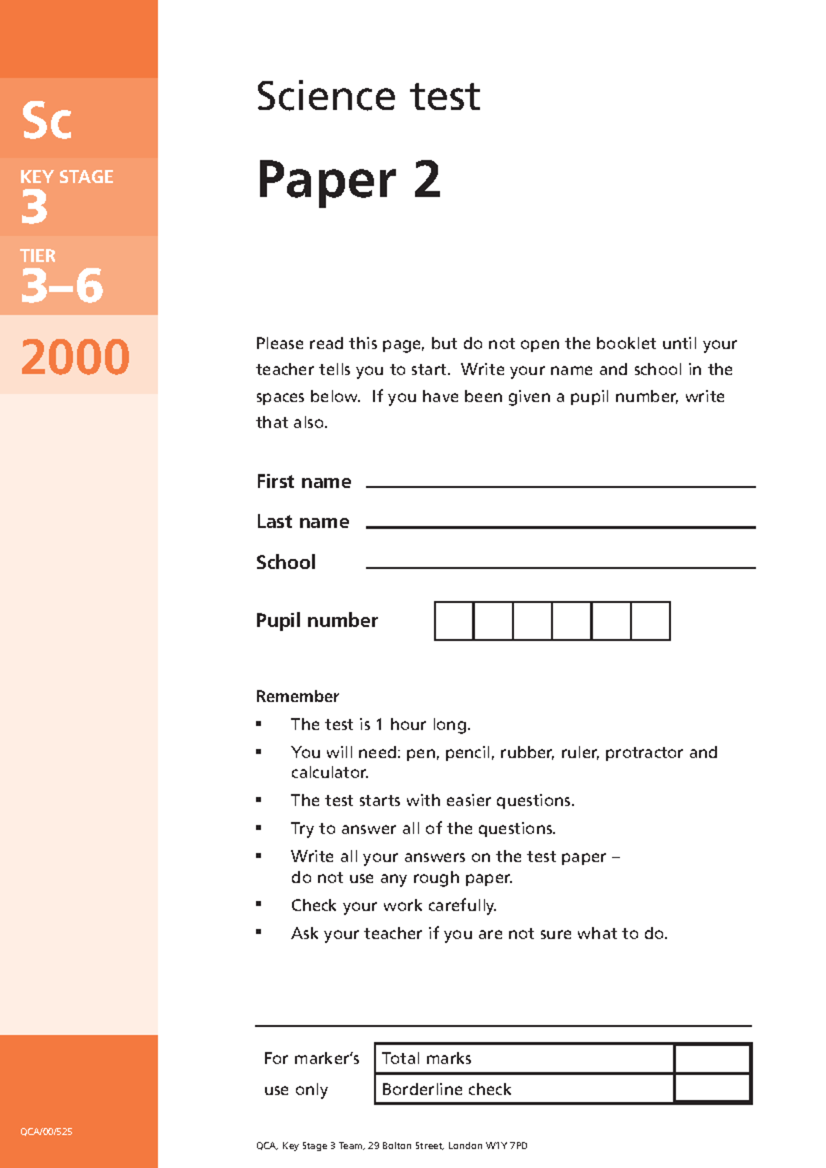 Science Paper KS3 - Science test Paper 2 Please read this page, but do ...