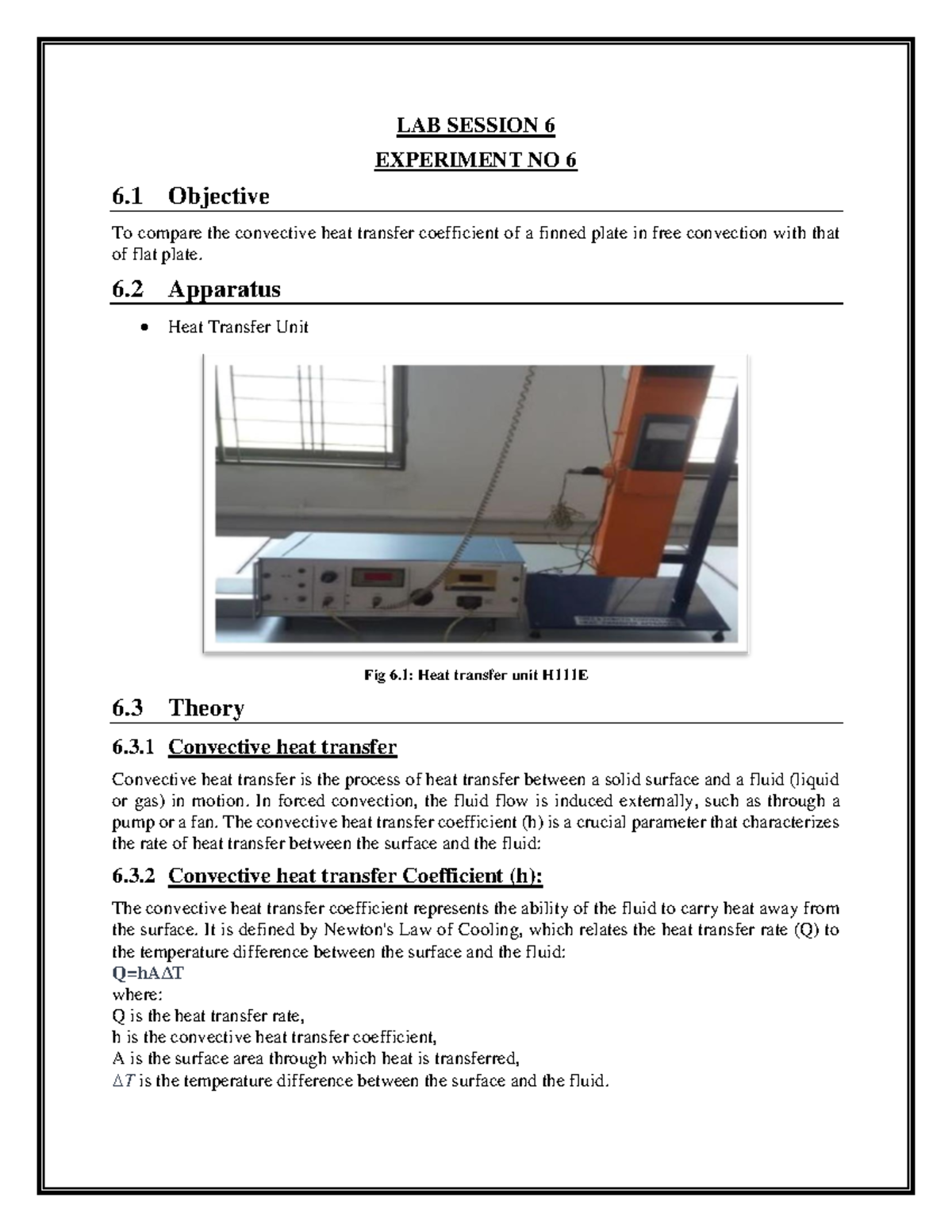 E 6 - KKKKKKKK - LAB SESSION 6 EXPERIMENT NO 6 6 Objective To compare the convective heat ...