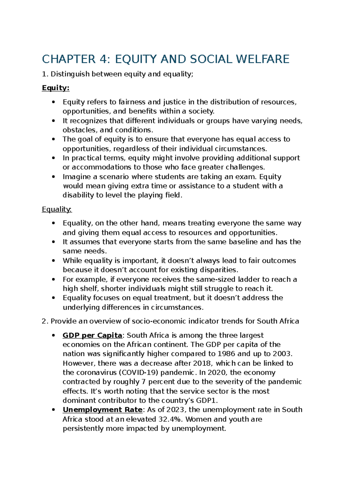 Chapter 4 - tutorial work - CHAPTER 4: EQUITY AND SOCIAL WELFARE ...