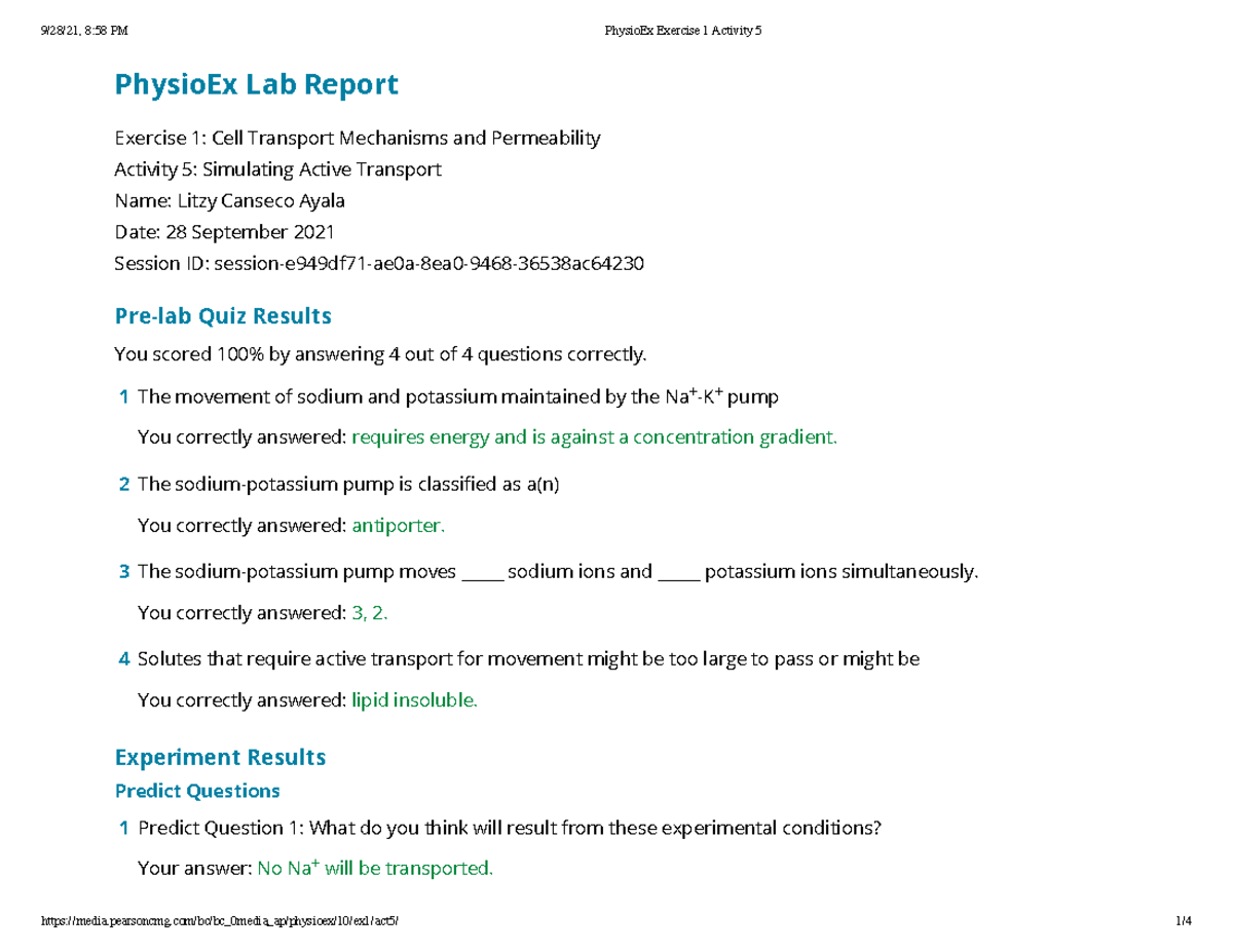 Physio Ex Exercise 1 Activity 5 - PhysioEx Lab Report Exercise 1: Cell ...