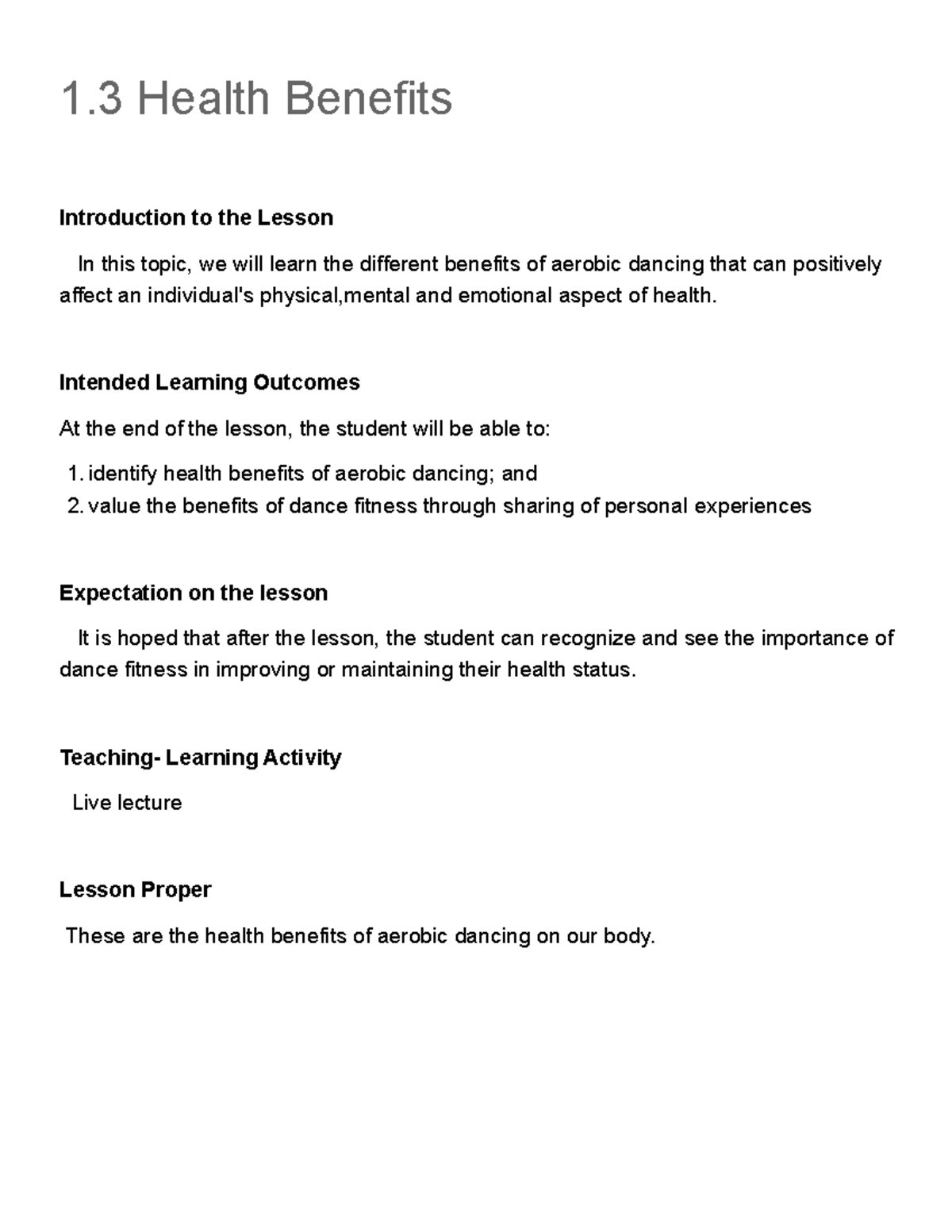 1.3 Health Benefits PE 201 - Physical Education 3 - 1 Health Benefits ...