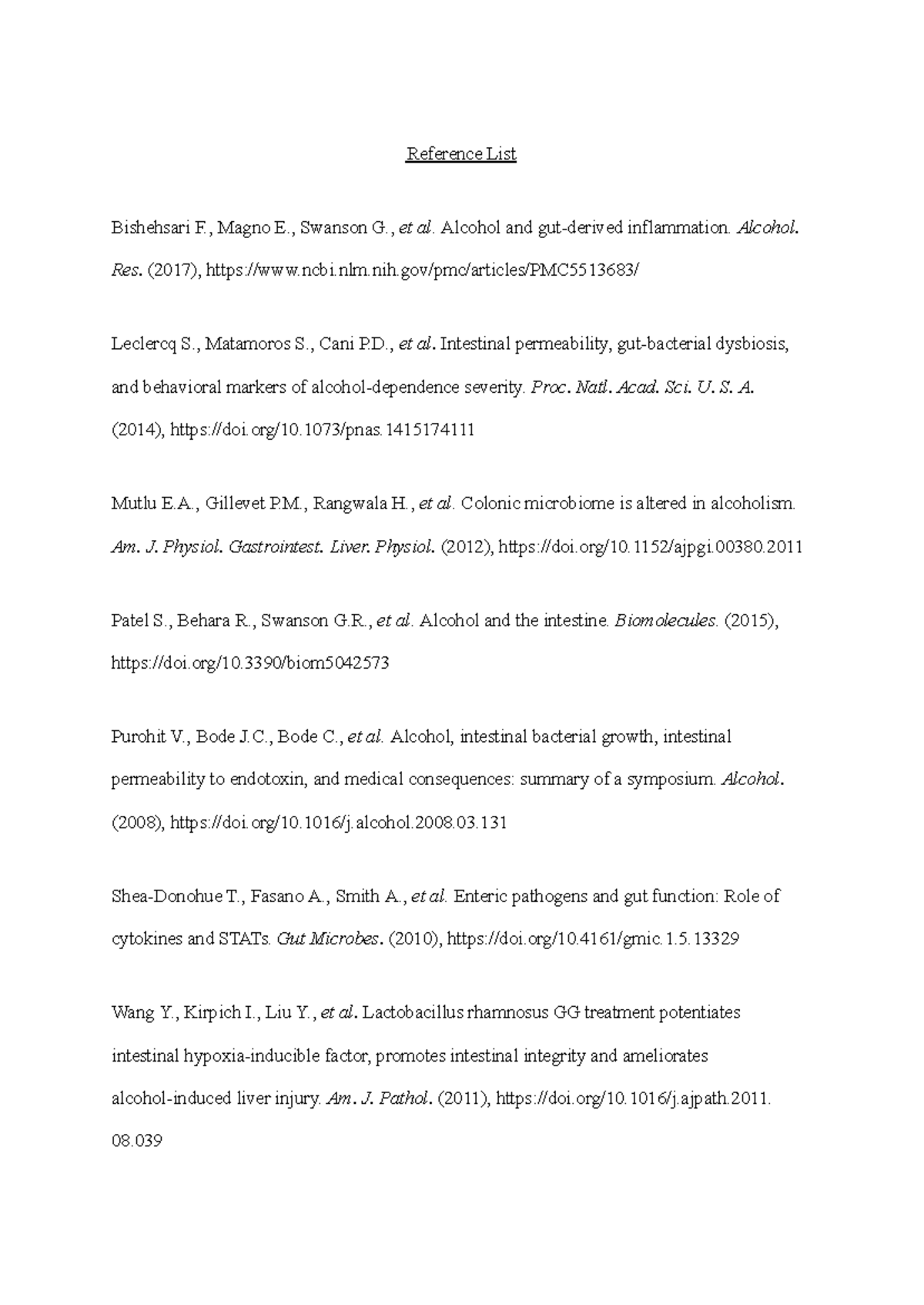 BIOL*1090 Scientific Literature Writing Assignment Reference List ...