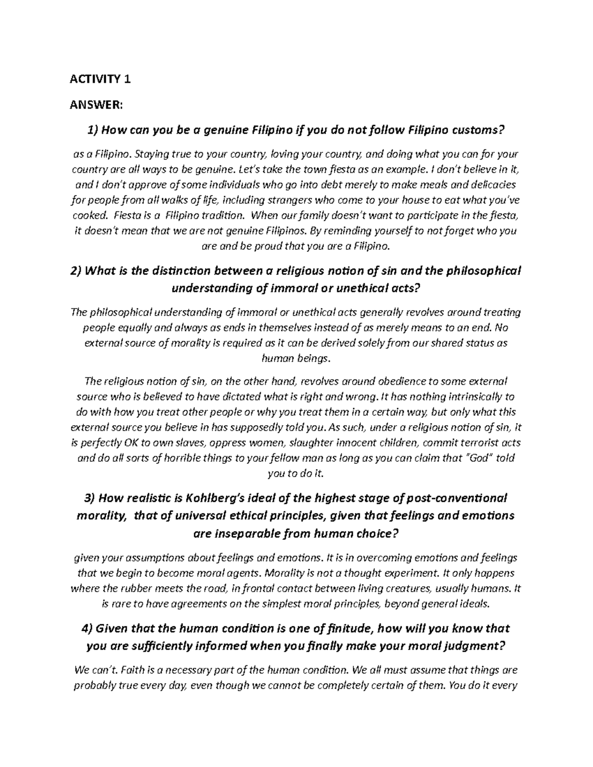 Activity 1 Answer - assignment - ACTIVITY 1 ANSWER: 1) How can you be a ...