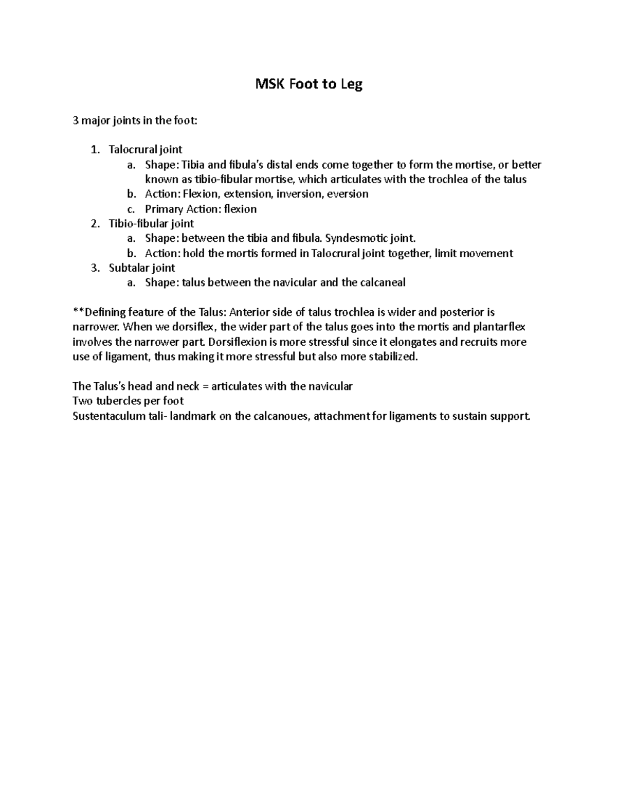 MSK Foot to Leg - This is a summary of the course - MSK Foot to Leg 3 ...